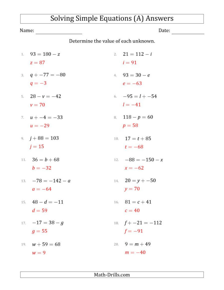 Linear Equation In One Variable Worksheet — db-excel.com