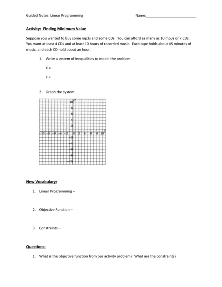 Linear Programming Basics Guided Notes Db Excel