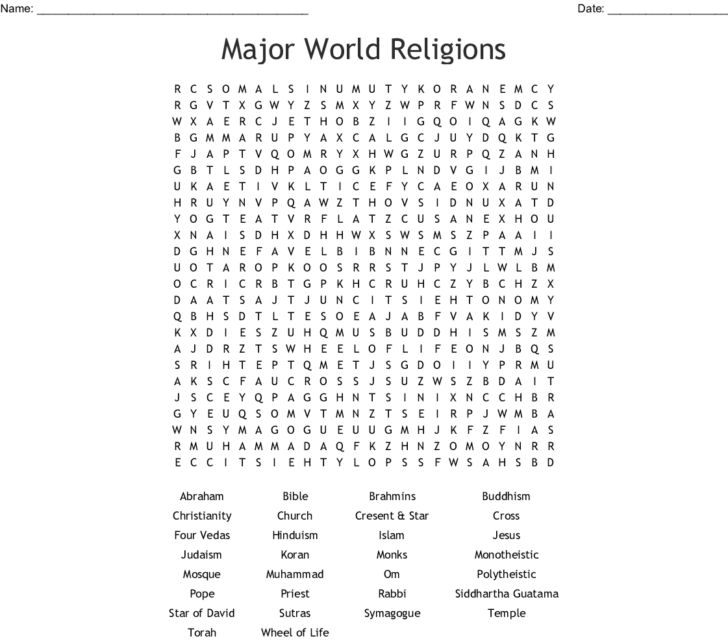 Major World Religions Word Search Word — db-excel.com