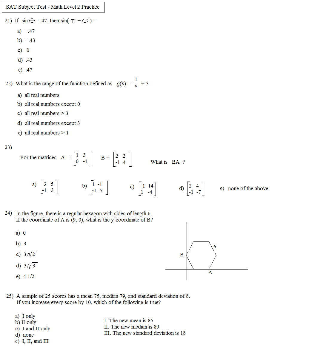 Math Plane Sat Subject Test Math Level 2 Practice Test A Db excel