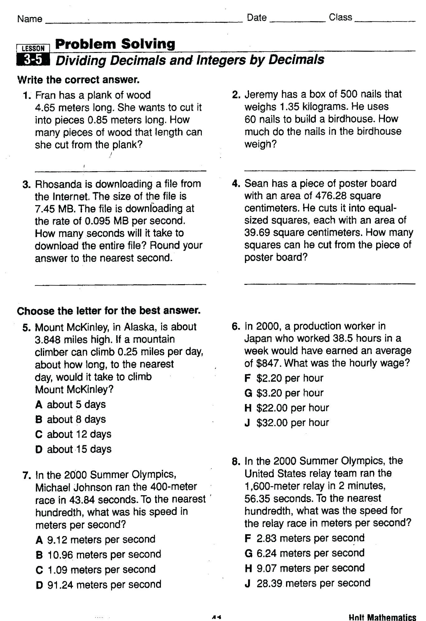 7th Grade Adding And Subtraction Of Integers Worksheet With Answers C67