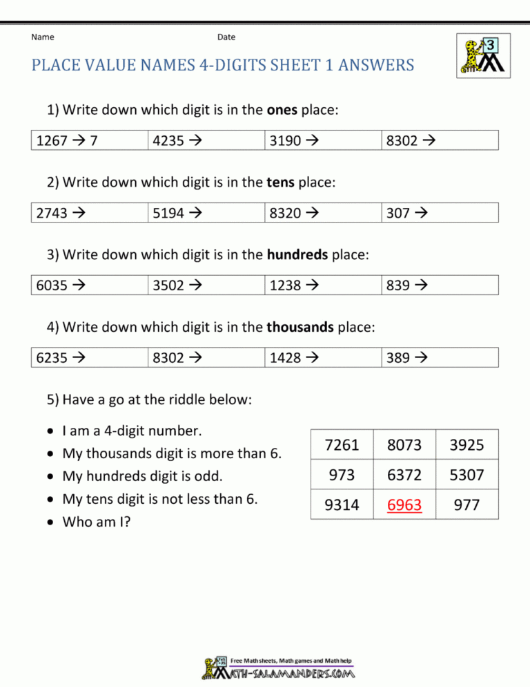 Math Worksheets For Grade 4 With Answers — db-excel.com
