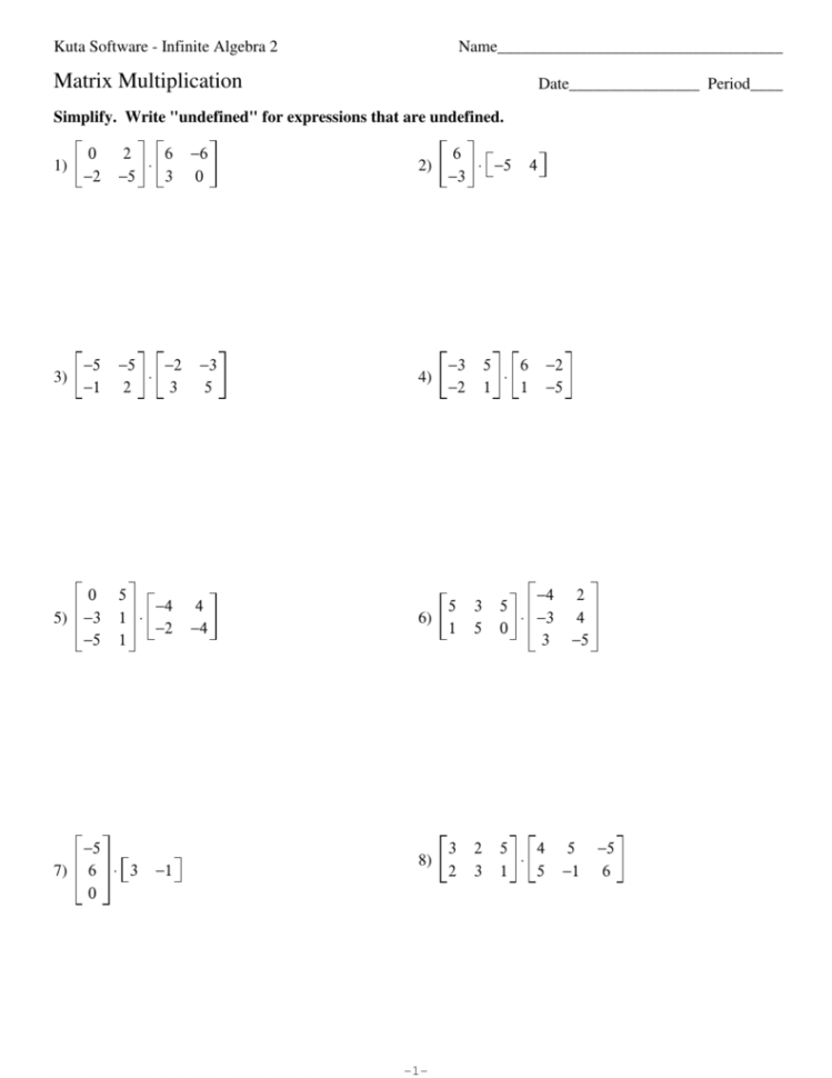 Matrices Worksheet With Answers Db excel