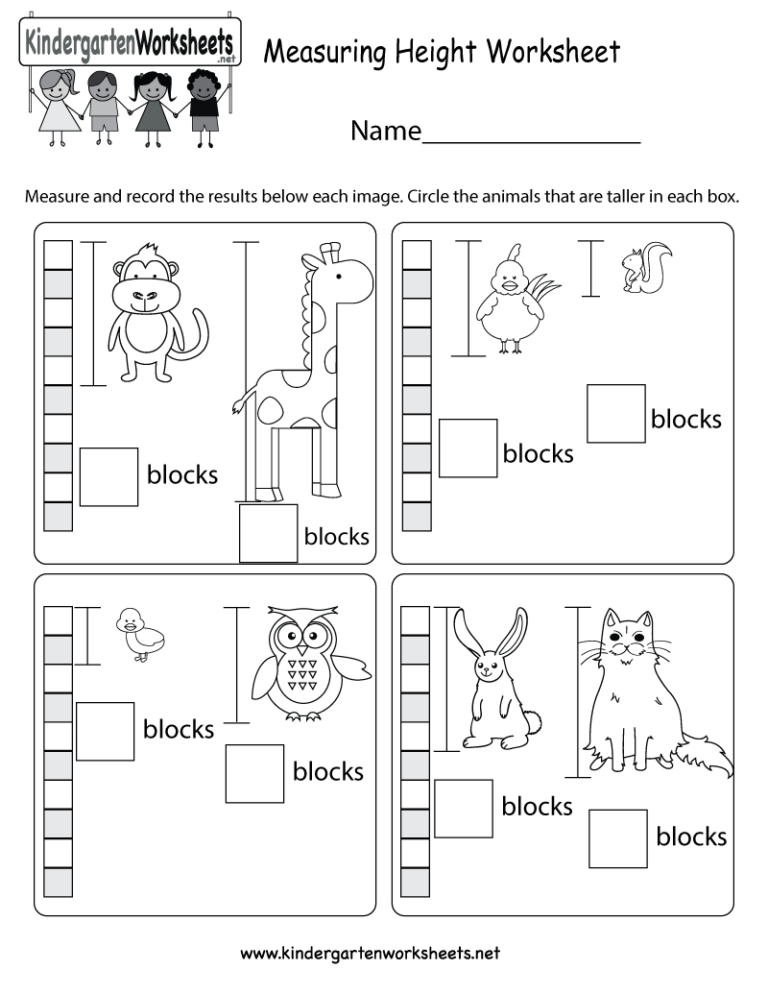 Measuring Height Worksheet Free Kindergarten Math — db-excel.com