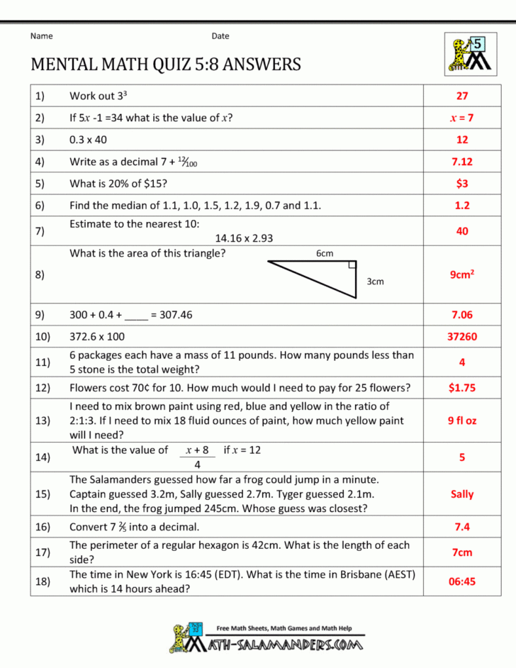 Mental Math 5Th Grade — db-excel.com
