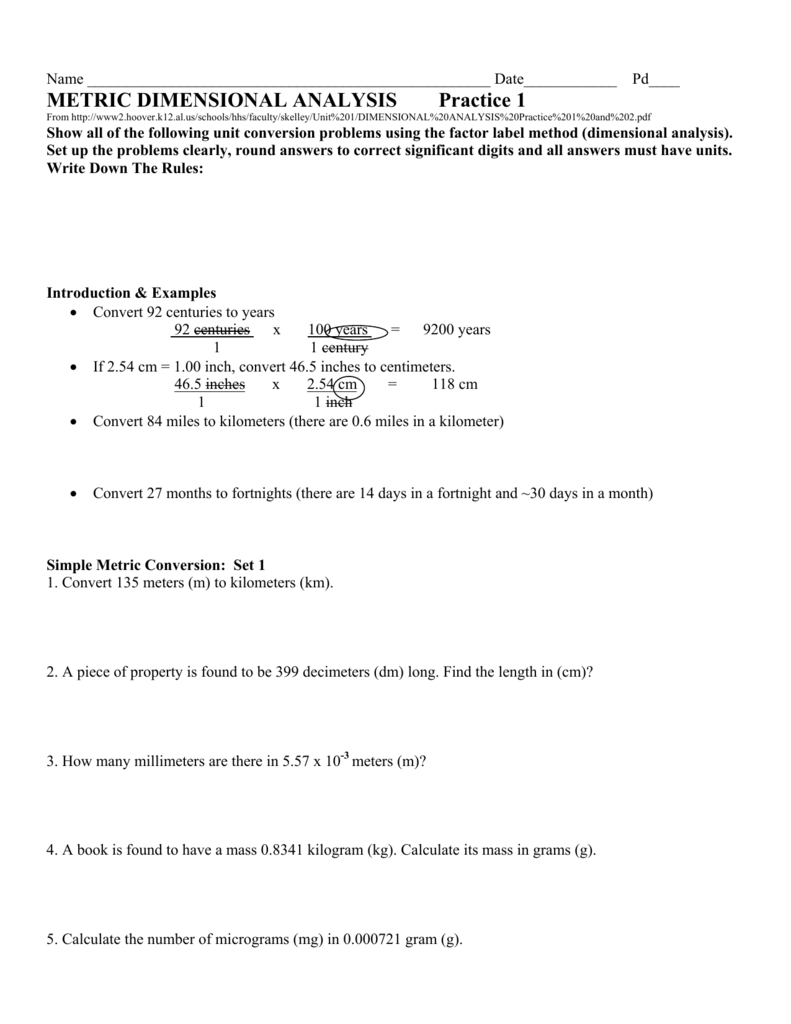 40 Metric Dimensional Analysis Worksheet Worksheet Information
