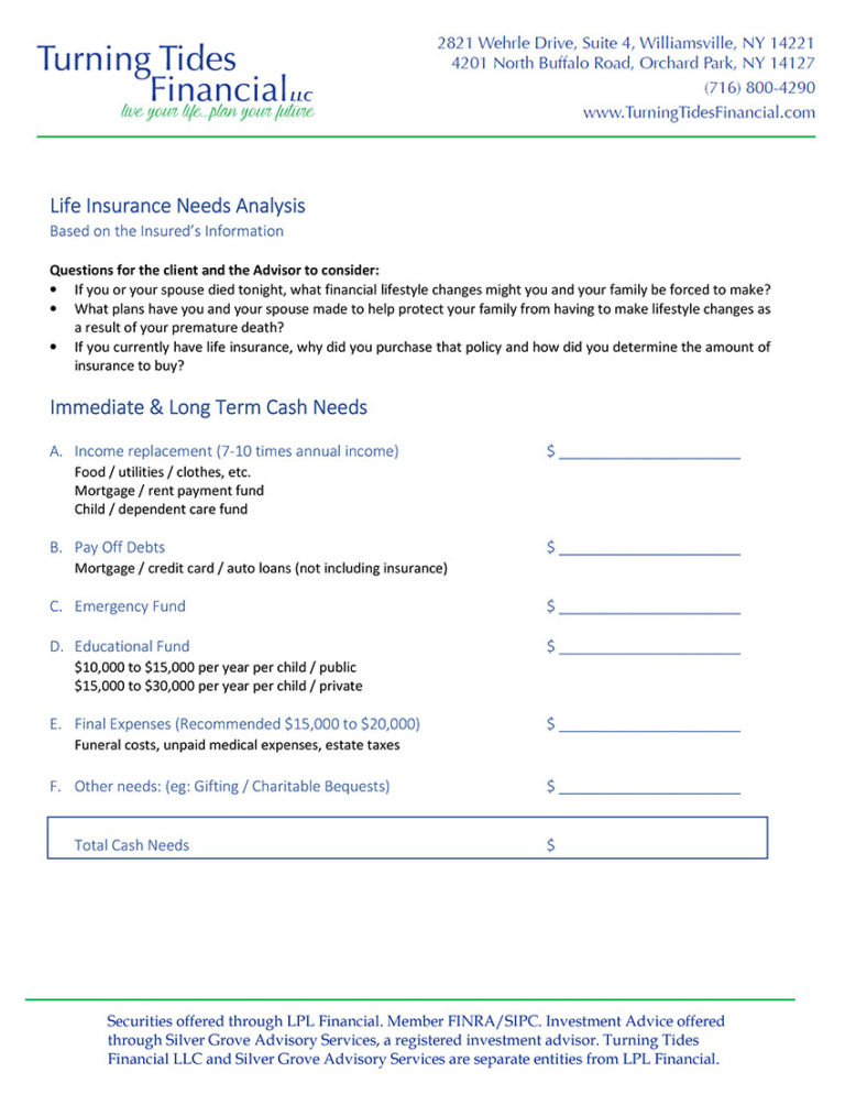 Life Insurance Needs Analysis Worksheet — db-excel.com