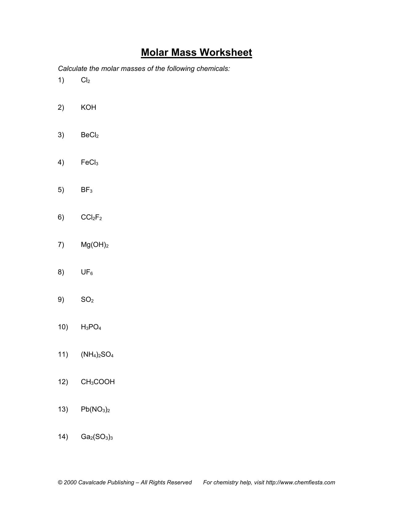 Molar Mass Worksheet Db excel Molar Mass Worksheet Db excel