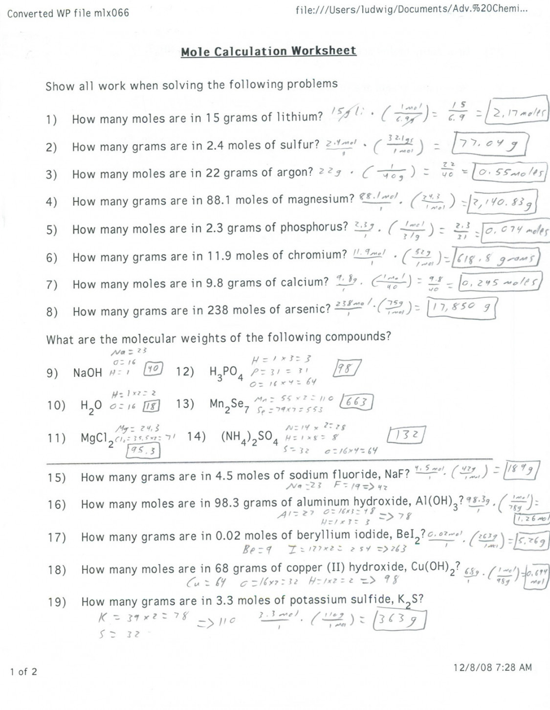 Mole Conversion Worksheet With Answers Printable Math Worksheets Db Mole Conversion Worksheet With Answers Printable Math Worksheets Db