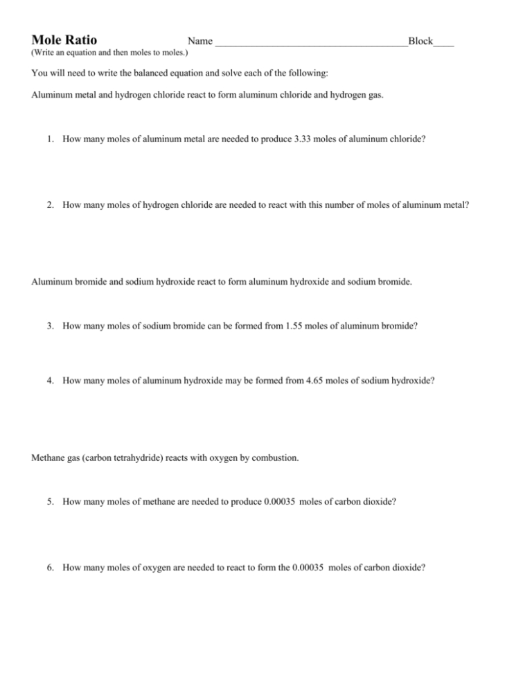 Mole Ratio Worksheet — db-excel.com