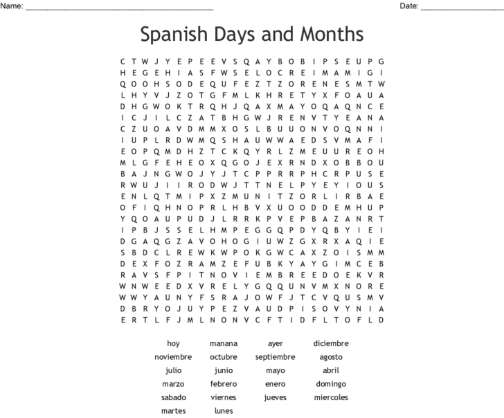 Months Of The Year And Days Of The Week In Spanish Crossword — db-excel.com