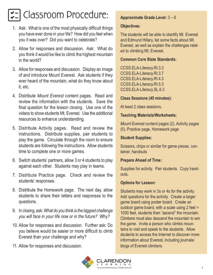 Mount Everest Lesson Plan Clarendon Learning — db-excel.com