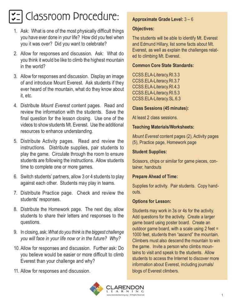 Mount Everest Lesson Plan Clarendon Learning — db-excel.com