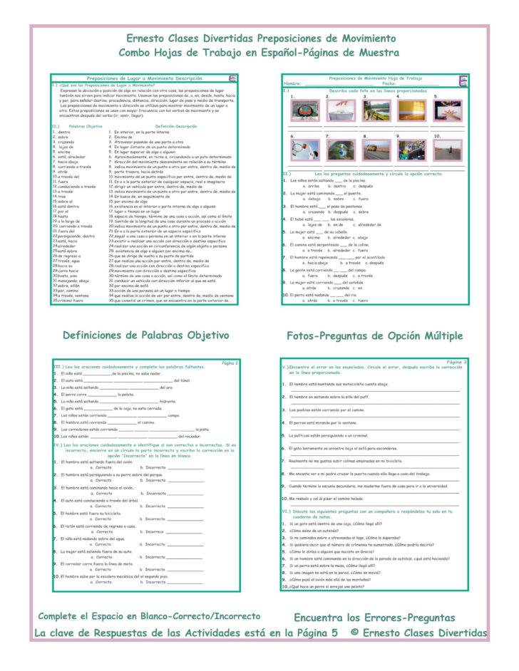 Movement Prepositions Combo Activities Spanish Worksheets — db-excel.com