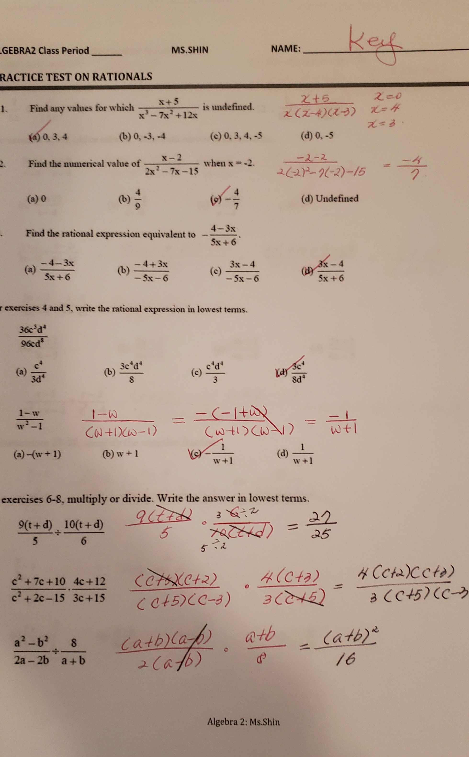 Rational Expression Worksheet Answers