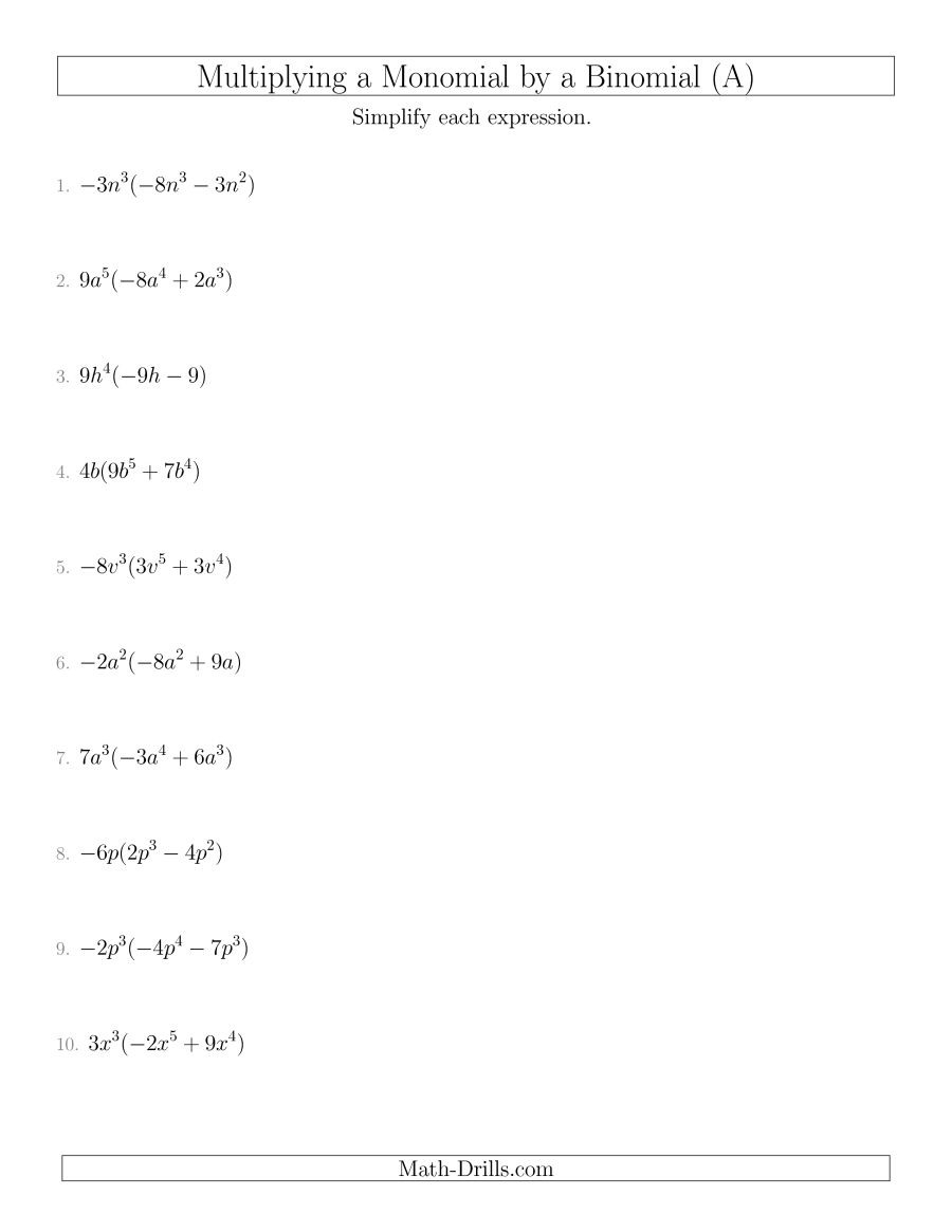 Multiplying Monomials Worksheet Yooob Db excel