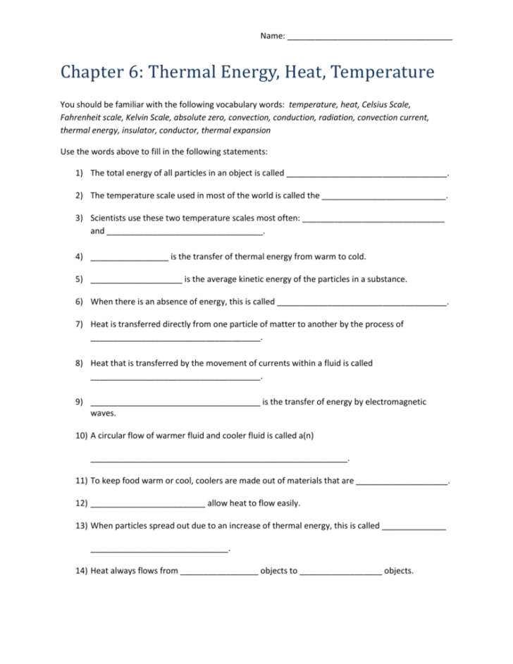 Heat Transfer Vocabulary Worksheet — db-excel.com