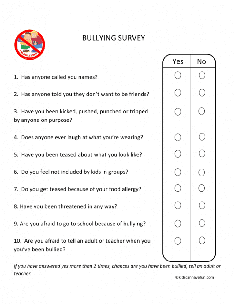 Bullying Worksheets For Kindergarten — db-excel.com