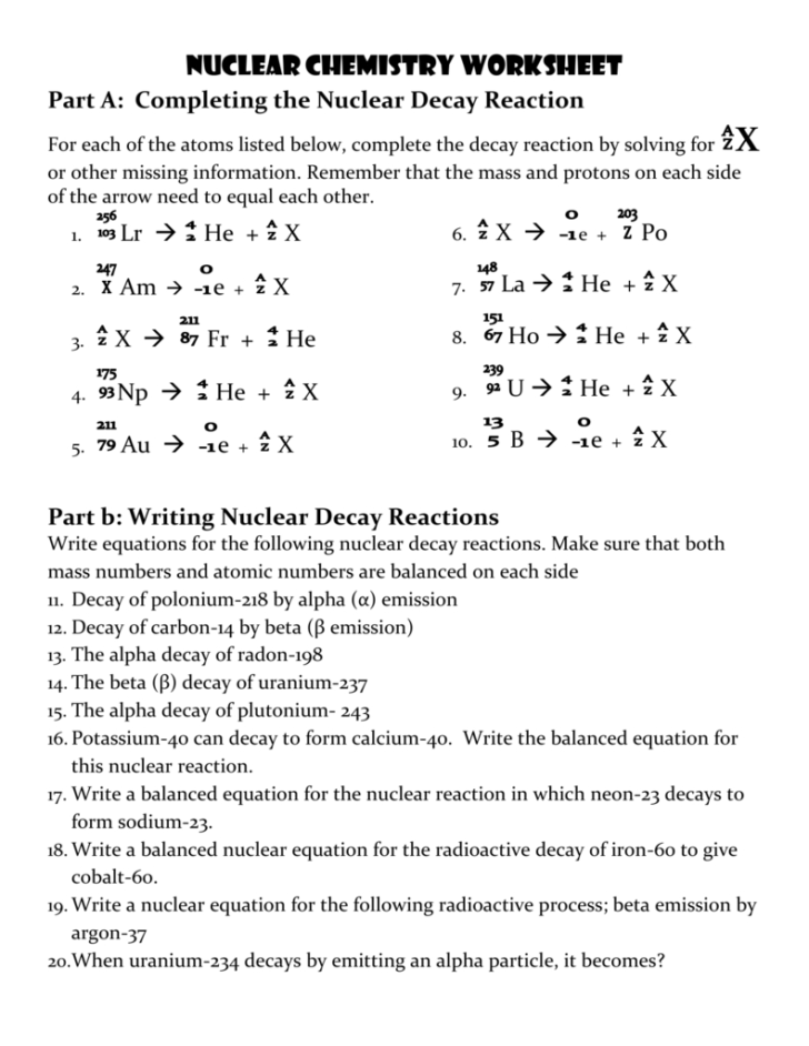 Nuclear Chemistry Worksheet — db-excel.com