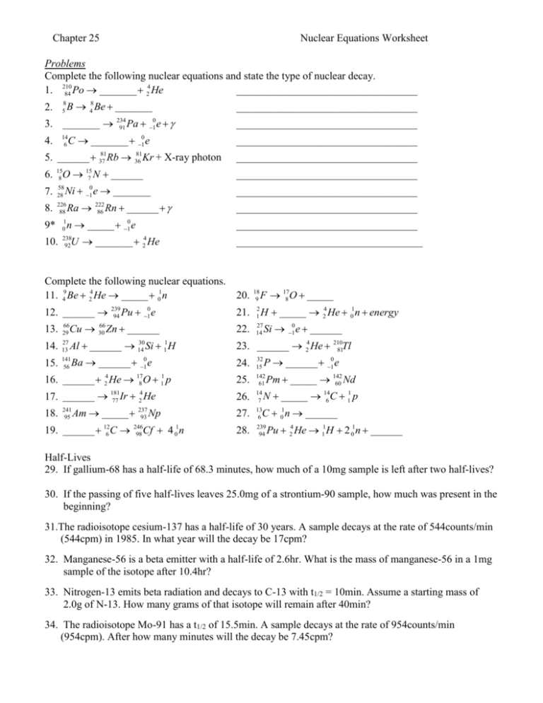 Nuclear Equations Worksheet With Answers — db-excel.com
