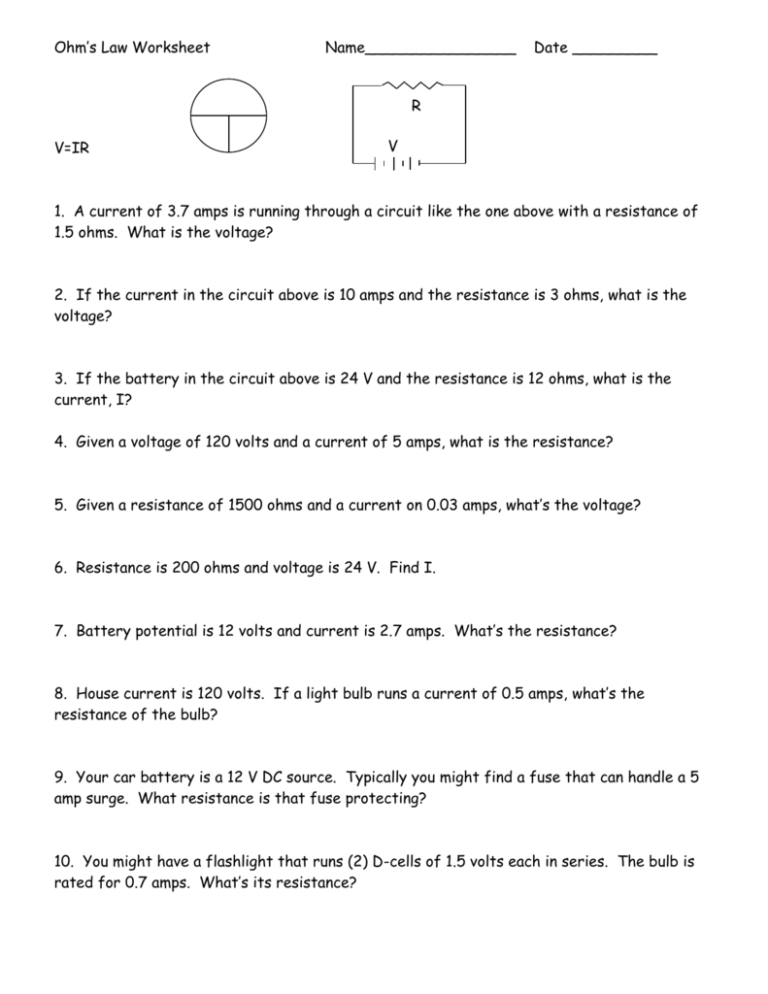 Ohms Law Worksheet — db-excel.com