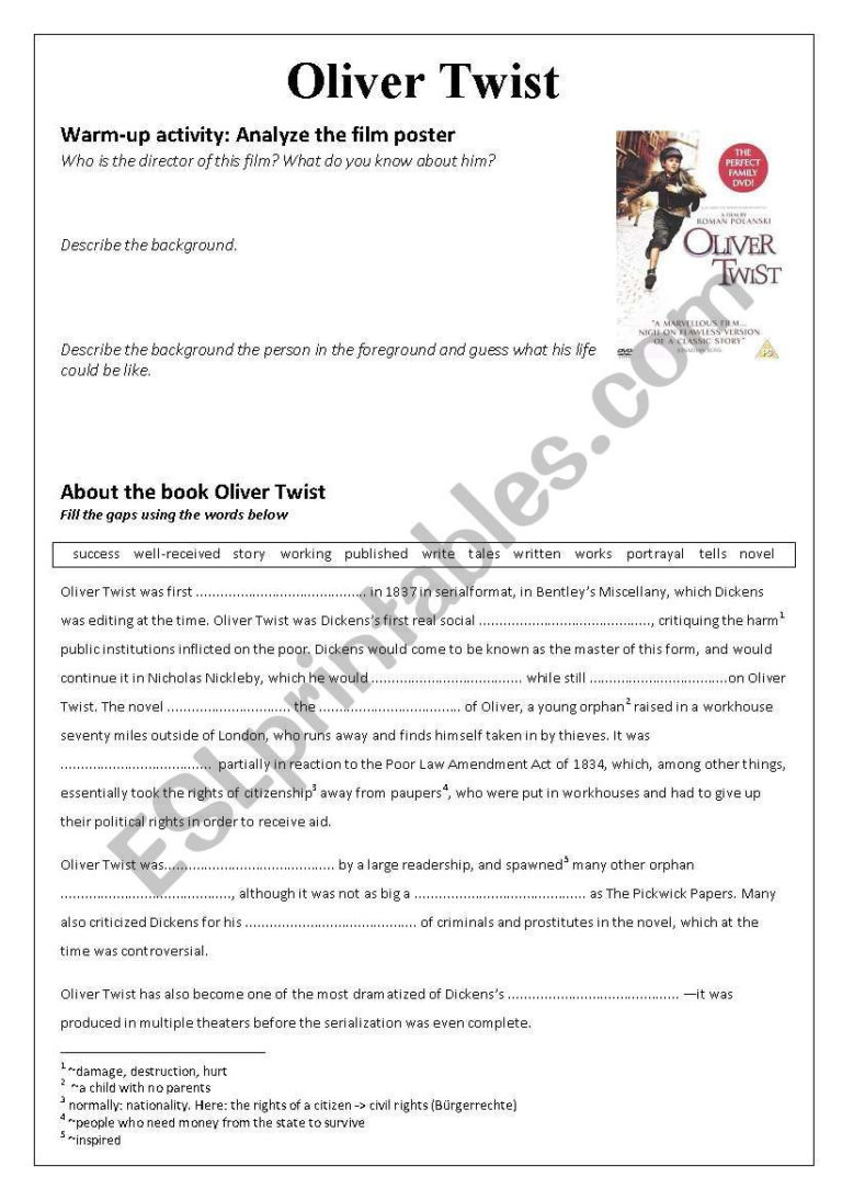 Oliver Twist Worksheets Activities — db-excel.com