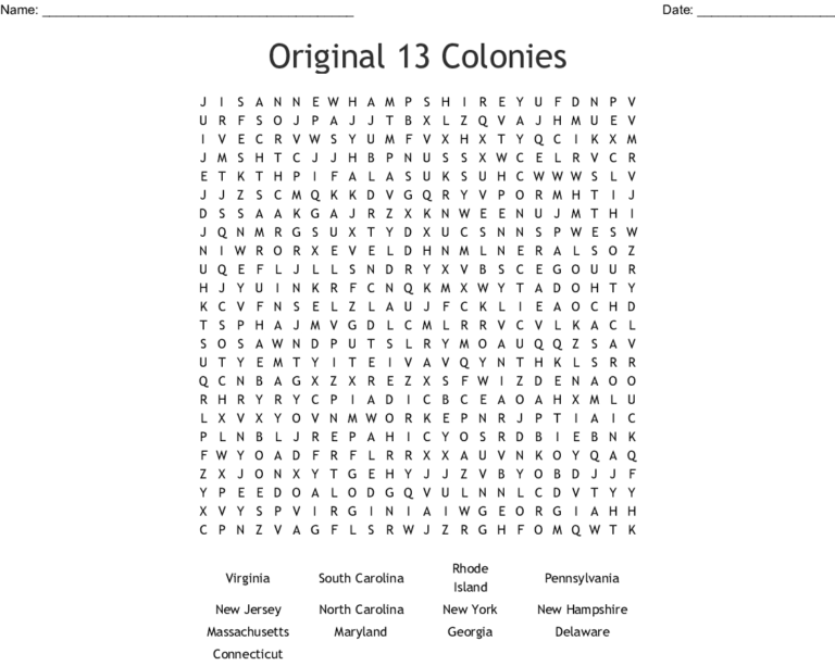 Original 13 Colonies Word Search Word — db-excel.com