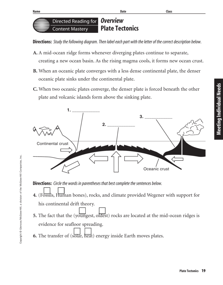 Plate Tectonics Worksheets Printable