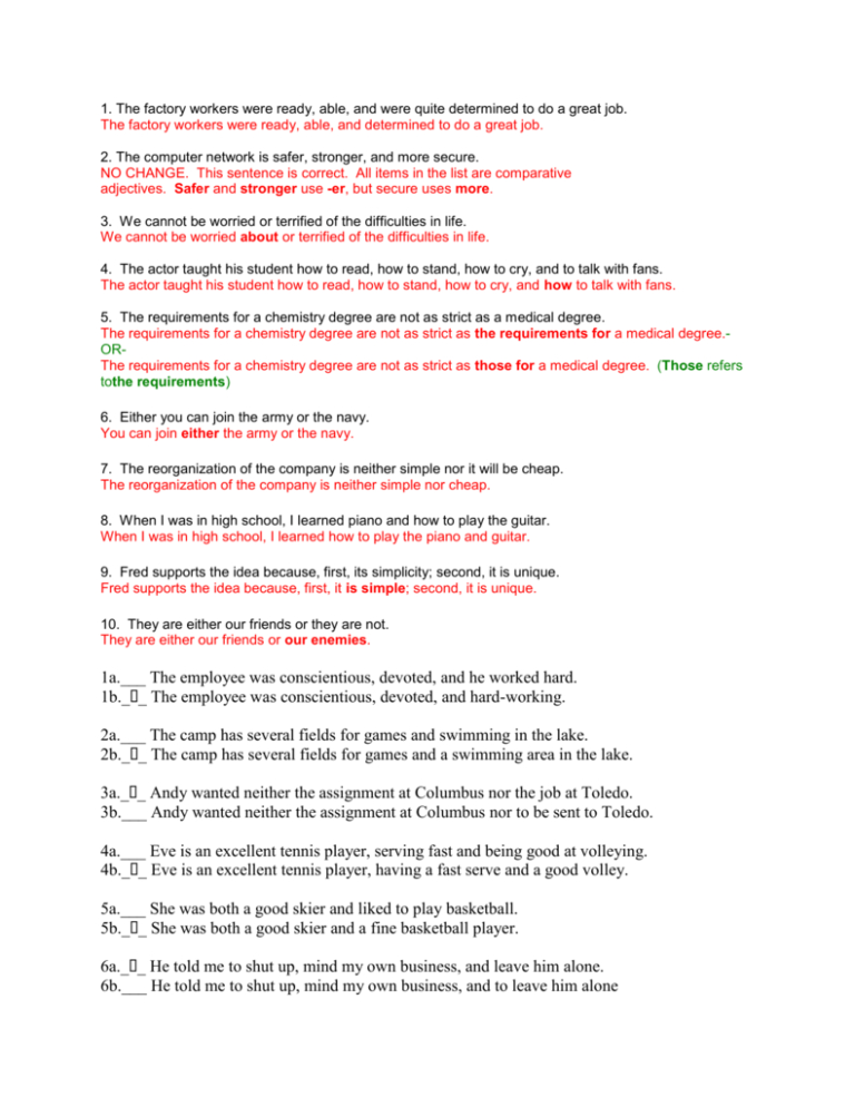 Parallel Structure Worksheet — db-excel.com Parallel Structure Worksheet — db-excel.com