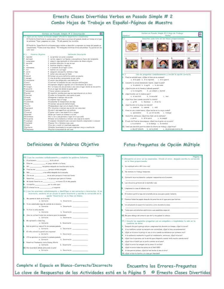 Past Simple Tense Verbs 2 Combo Activities Spanish Worksheets — db ...