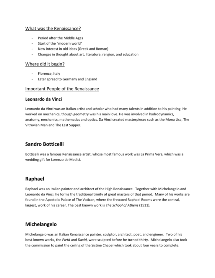 Art And Artist Of The Renaissance Worksheet — db-excel.com