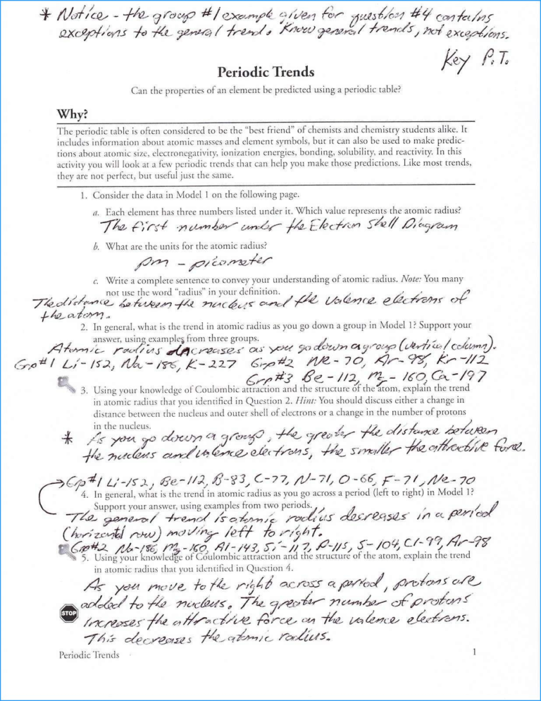 Periodic Table Riddles Unique Periodic Trends Worksheet Answers — db ...