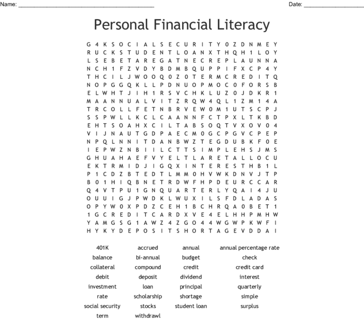 Personal Financial Literacy Word Search Word — db-excel.com