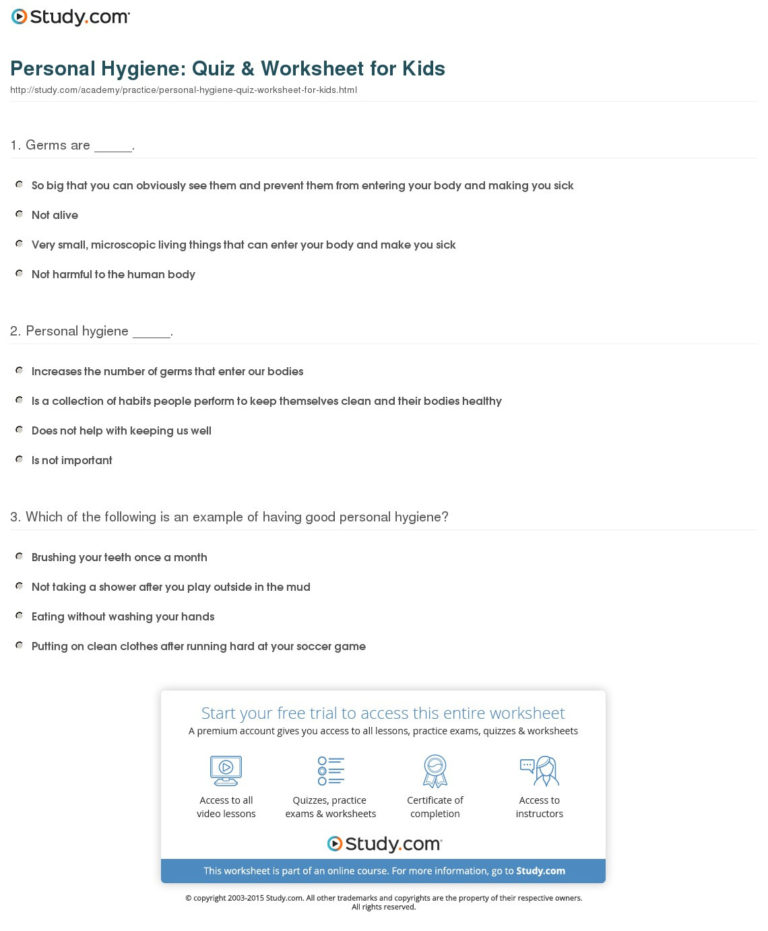 Personal Hygiene Quiz Worksheet For Kids Study — db-excel.com