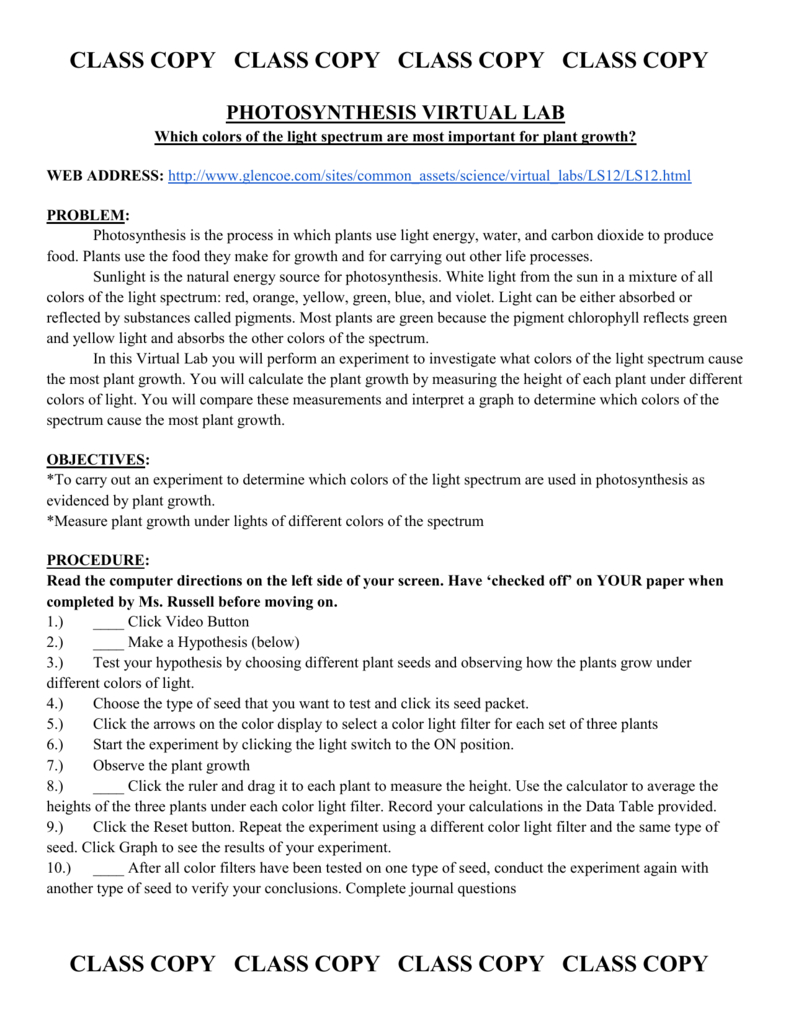 Photosynthesis Virtual Lab Worksheet Answer Key Db excel Photosynthesis Virtual Lab Worksheet Answer Key Db excel