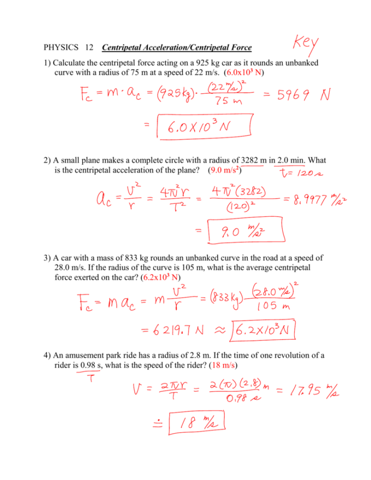 Centripetal Force Worksheet With Answers — db-excel.com