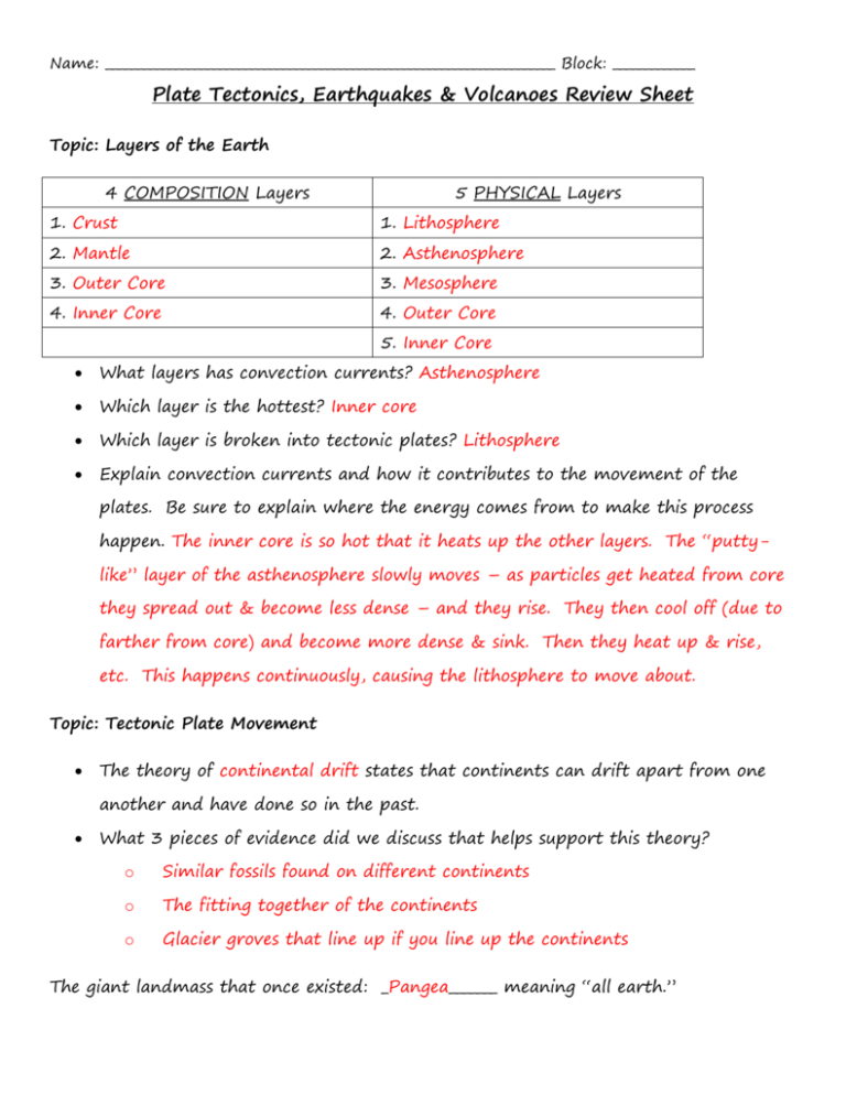 Plate Tectonics Earthquakes Volcanoes Review Sheet — db-excel.com