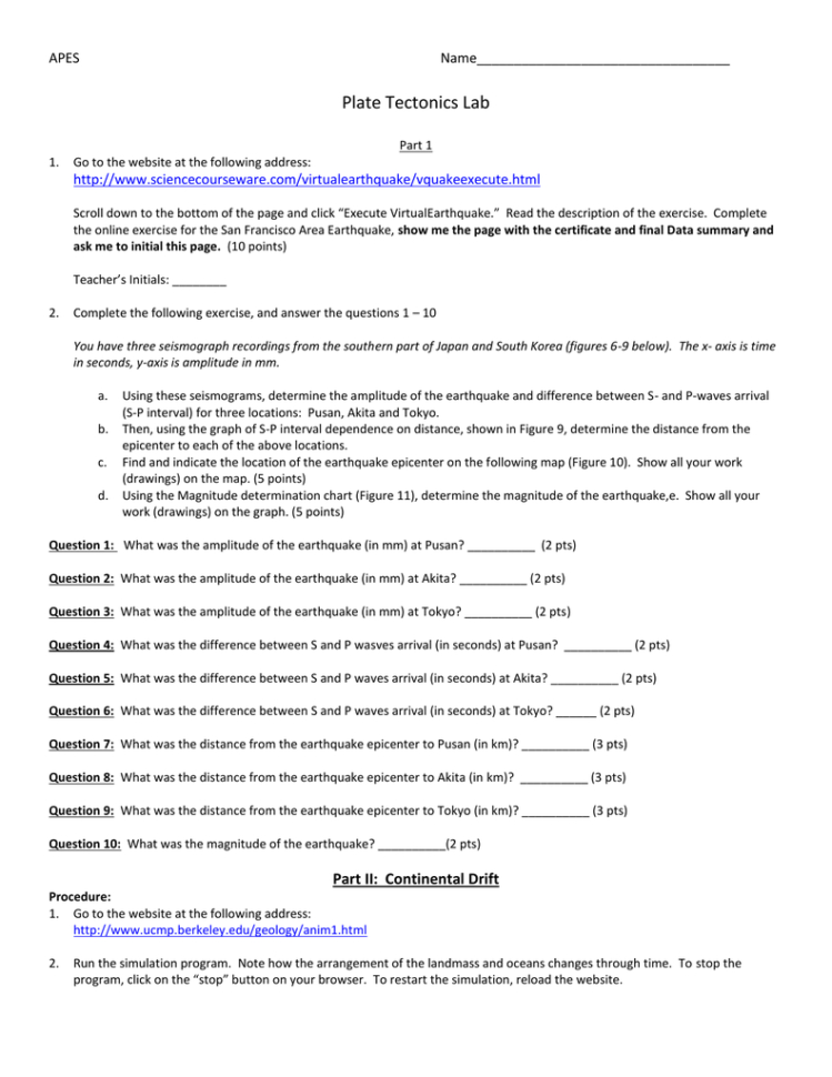 Plate Tectonics Lab Worksheet — db-excel.com
