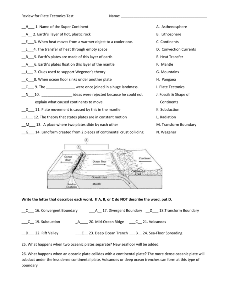 Plate Tectonics Worksheet Answer Key — db-excel.com