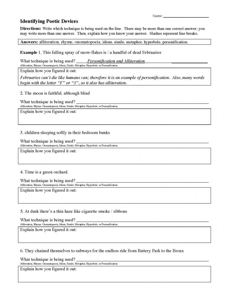 Poetic Devices Worksheet 5 Db excel Poetic Devices Worksheet 5 Db excel