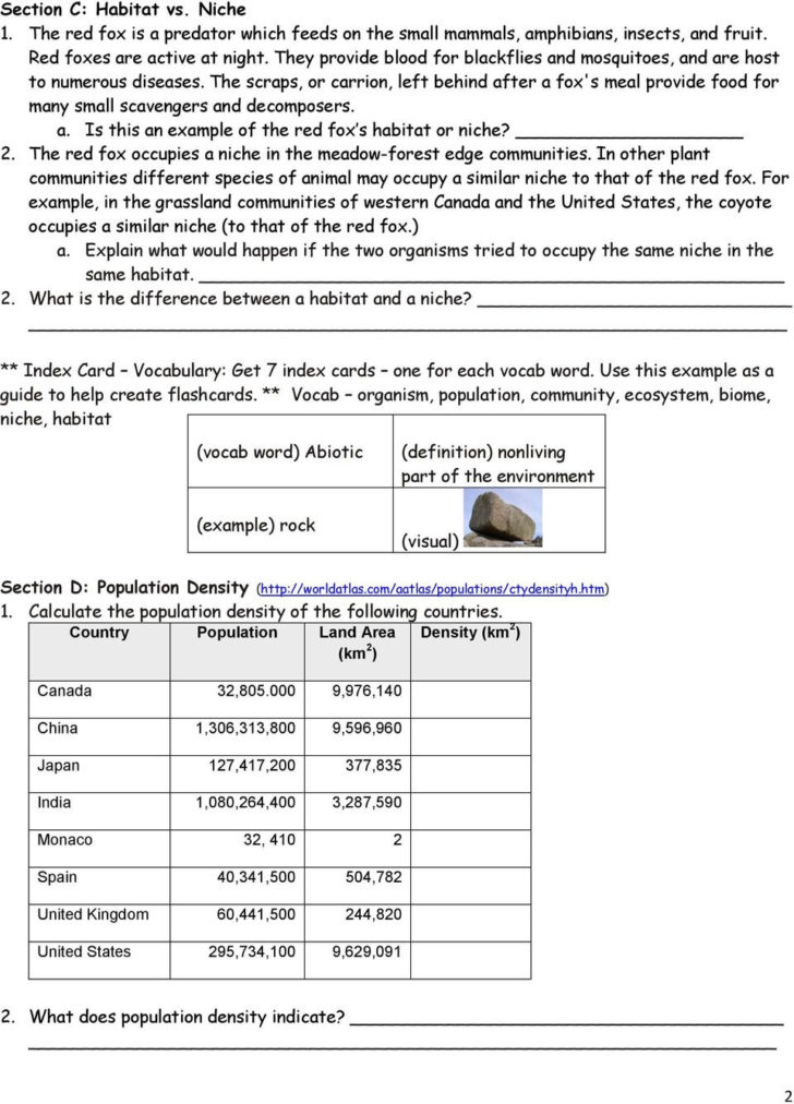 Population Community And Ecosystem Worksheet Answer Key — db-excel.com
