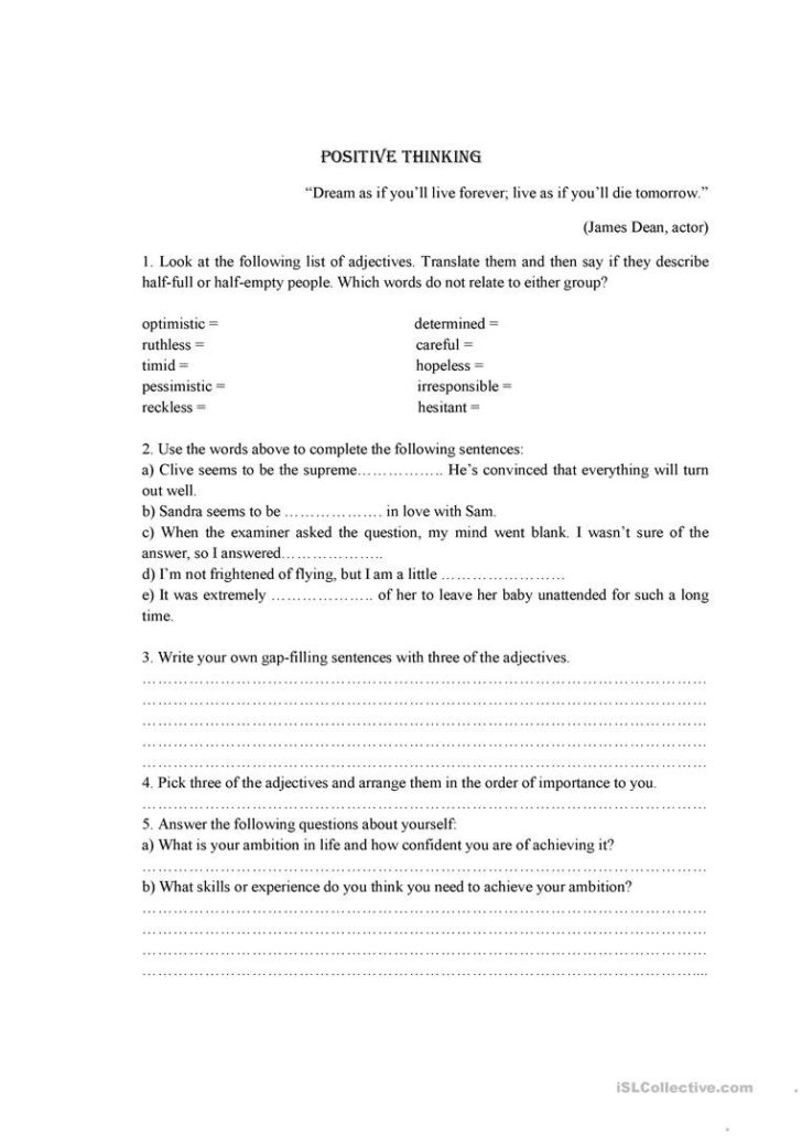 Positive Thinking Worksheets — db-excel.com
