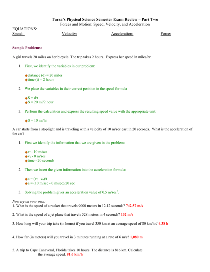 Velocity And Acceleration Calculation Worksheet Answer Key — db-excel.com
