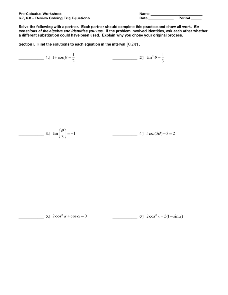 Precalculus Worksheet — db-excel.com