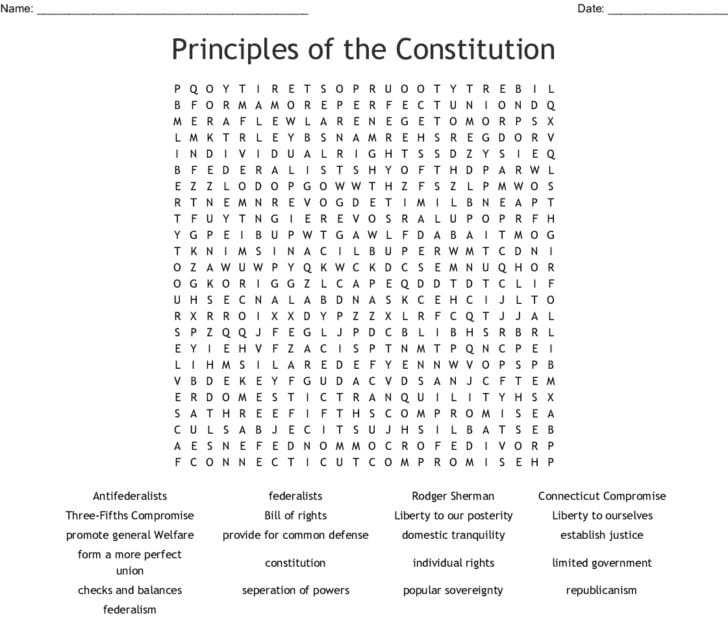 Principles Of The Constitution Word Search Word — db-excel.com