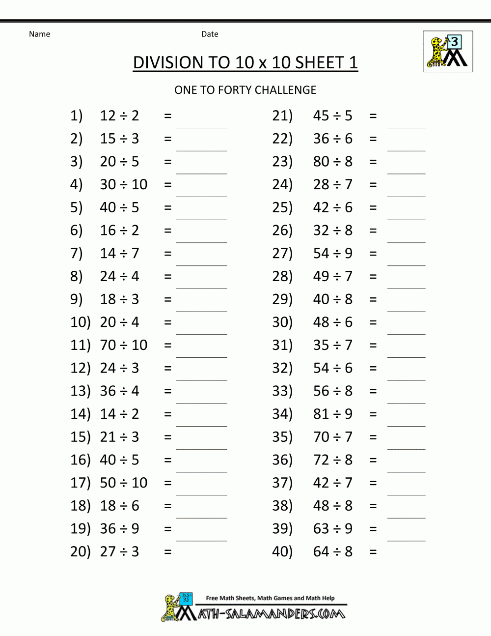 Fun Division Worksheets Db excel
