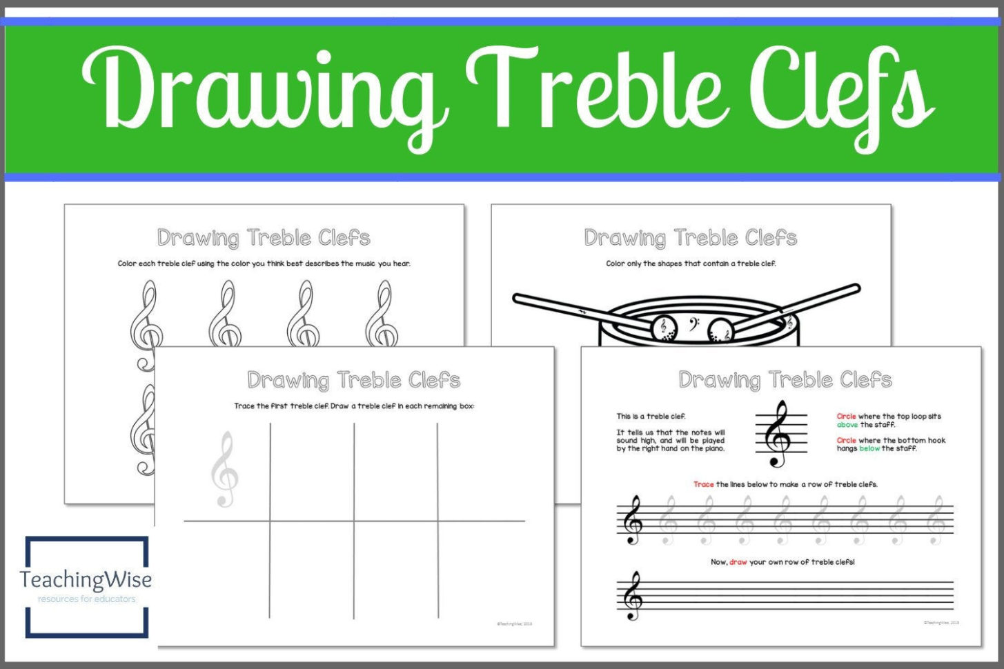Printable Drawing Treble Clefs Worksheet Set Music Theory Worksheets ...
