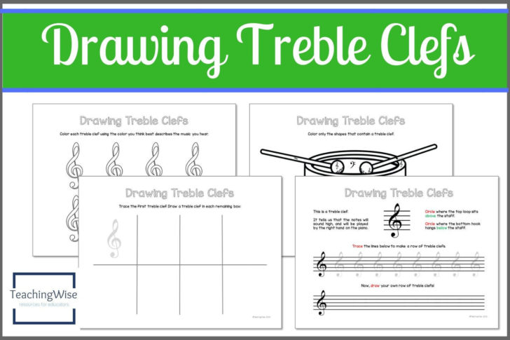 Printable Drawing Treble Clefs Worksheet Set Music Theory Worksheets ...