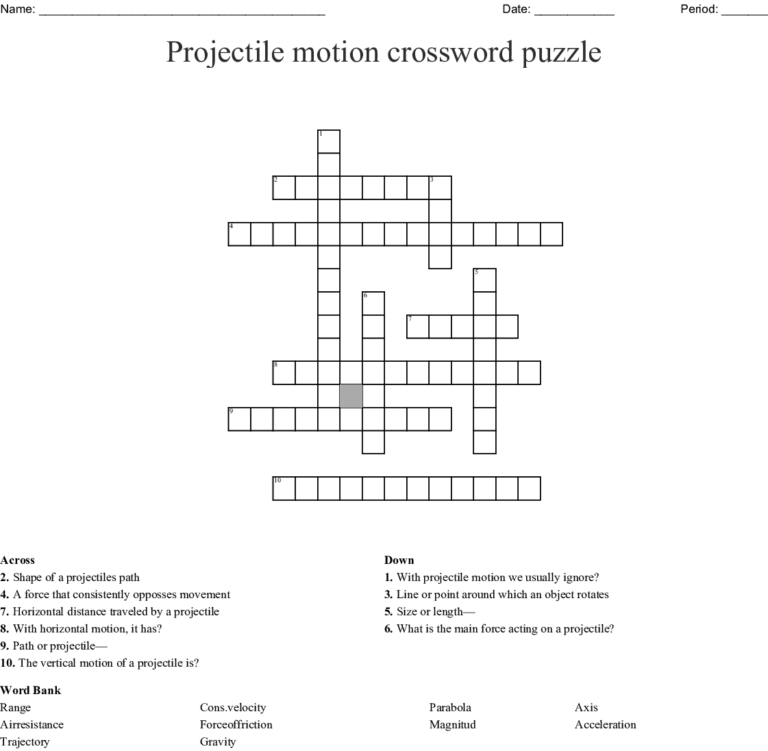 Projectile Motion Crossword Puzzle Word — db-excel.com