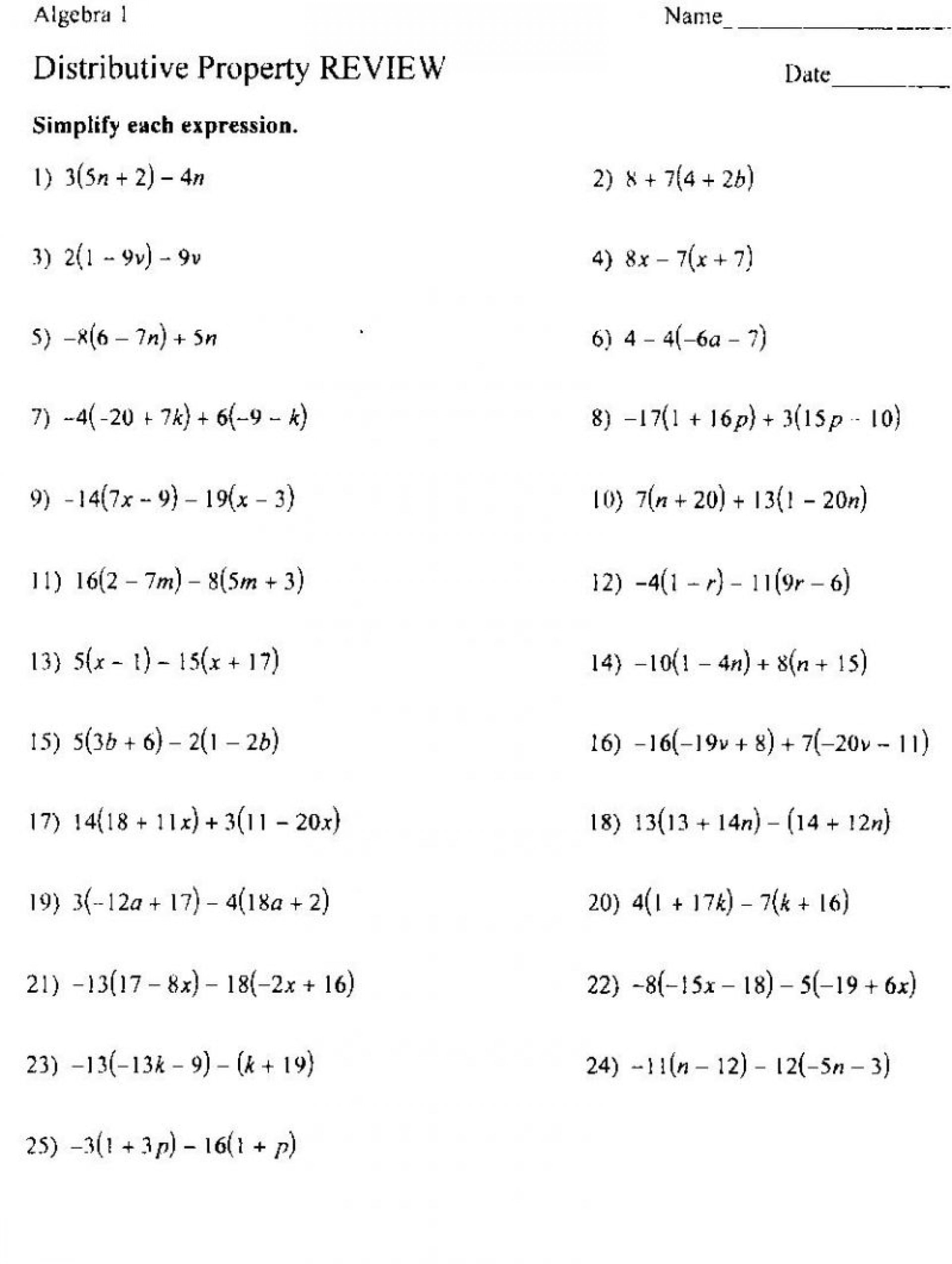 Properties Math Worksheets With Distributive Property Best Db excel